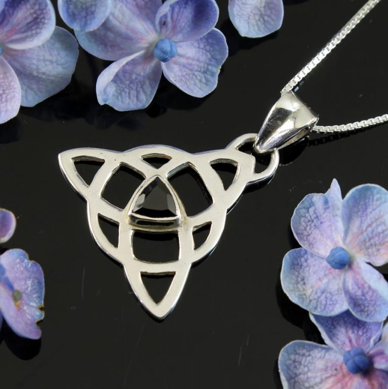 Garnet & Silver Celtic Triangle Pendant - Cybelle