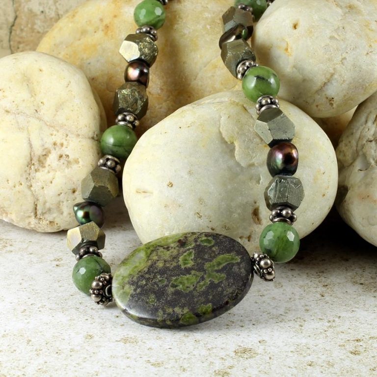 Jasper, Jade & Pyrite Necklace - Cybelle